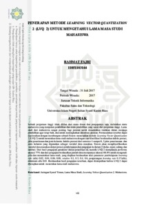PENERAPAN METODE LEARNING VECTOR QUANTIZATION 2 (LVQ2) UNTUK MENGETAHUI LAMA MASA STUDI ...